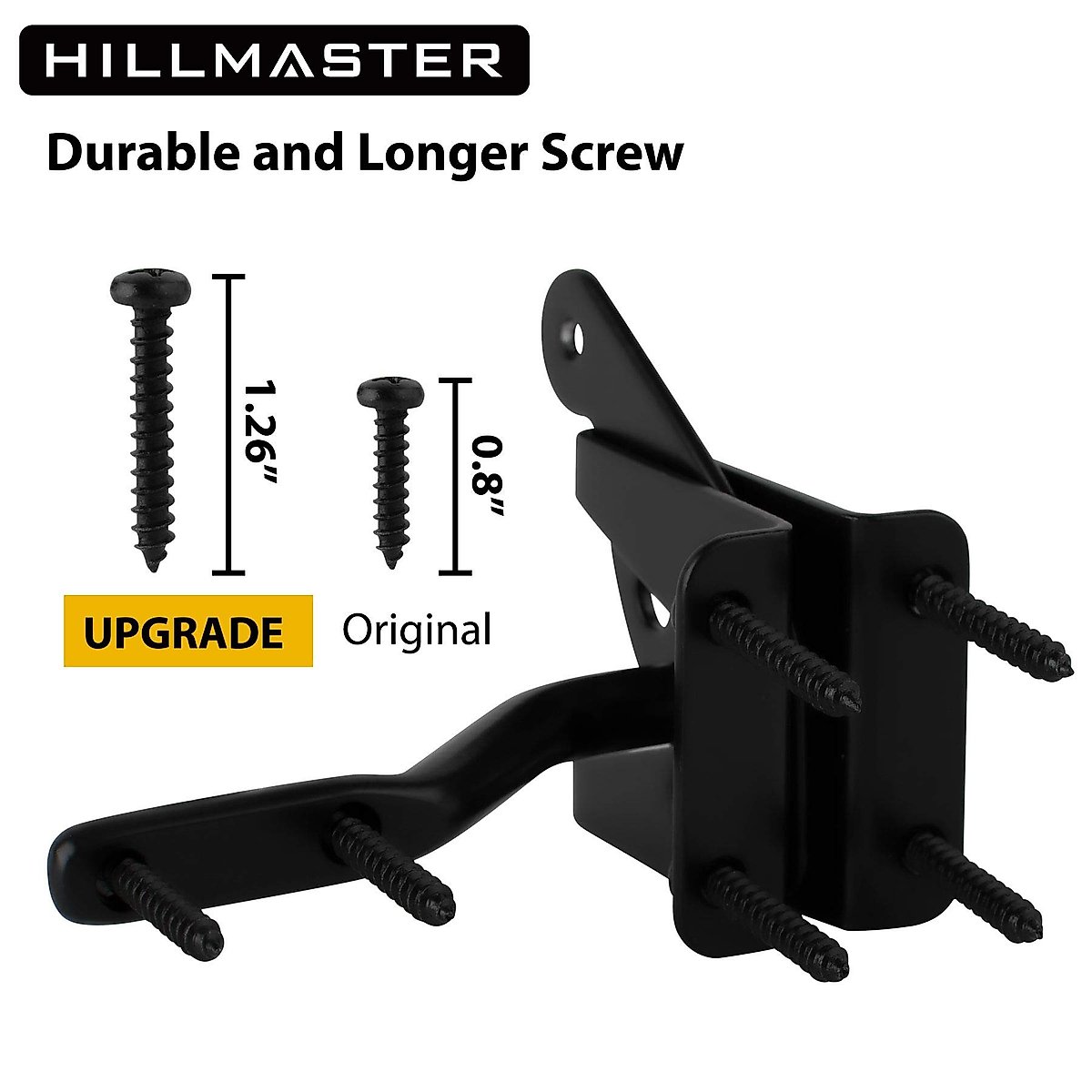 HILLMASTER Upgrade Self-Locking Gate Latch for Wooden Fence Heavy Duty, Automatic Gravity Lever Door Latches with Longer Fasteners & Pull String for Secure Pool, Garden, Black Finish/4.7in
