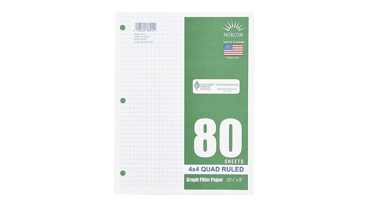 Norcom Quad Filler Paper - 80 Sheets of Precision Graph Paper