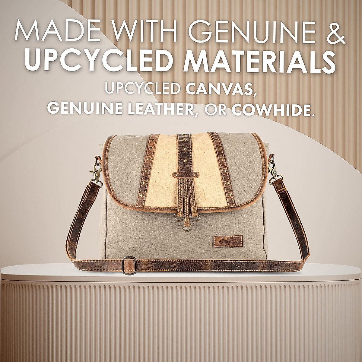 SIXTEASE Crossbody Bag for Women Vintage Style Genuine Leather, Upcycled Canvas, Rug, or Hair On - Cross Body Womens Bags with Inside Zipper Pockets - Larger Capella