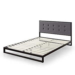 ZINUS 7 Inch Trisha Low Profile Platforma Bed Frame Mattress Foundation with Tufted Headboard, Box Spring Optional, Wood Slat Support, King, Grey