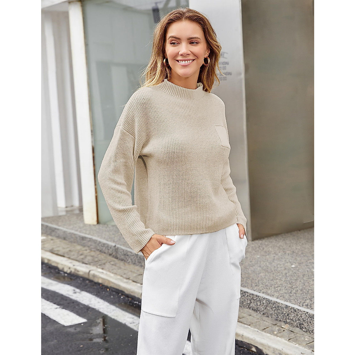 GTLIAE Womens 2 Piece Outfits Sweater Sets Long Sleeve Pullover Knit Top Loose Pant Tracksuit Lounge Set(White-XL)