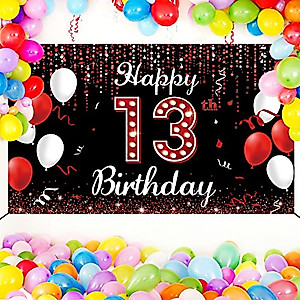 13th Birthday Backdrop Banner, Happy 13th Birthday Decorations for Girls, Red Black 13 Years Old Birthday Party Photo Booth Props, Thirteen Birthday Yard Sign Decor for Outdoor Indoor, Fabric Vicycaty