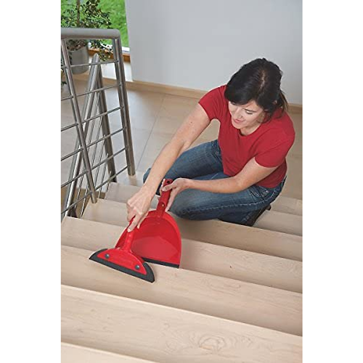 Vileda 158735 Super Classic Broom with Triangular Handle and Super Duster Classic Sweeping Set Broom Set – Red, 16 x 49 cm