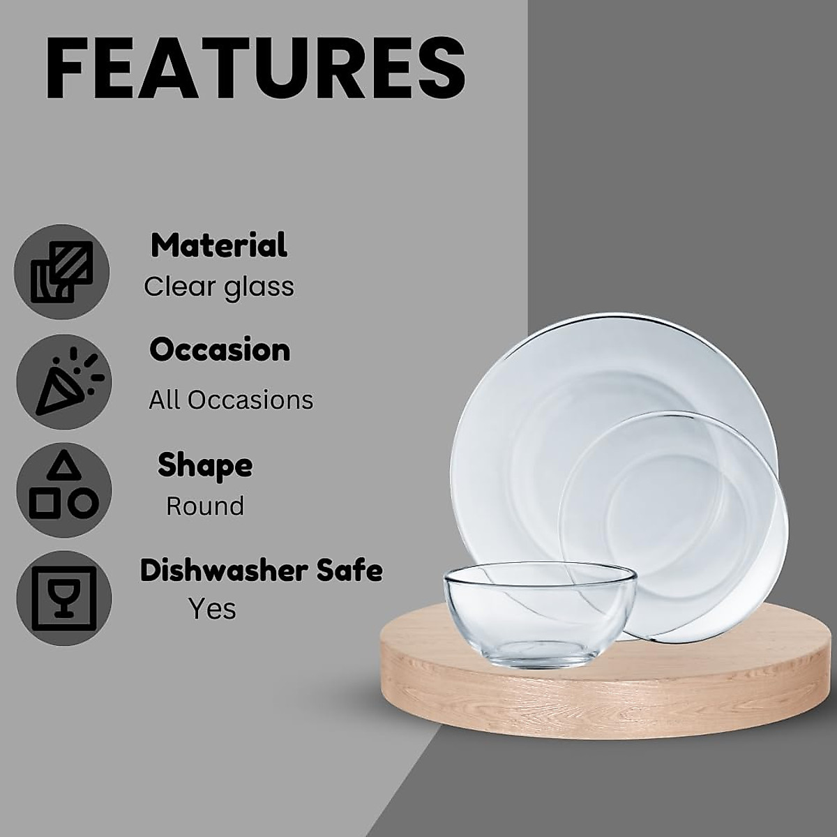 SEDLAV Round Clear Glass Dinnerware Set (12 Pieces)