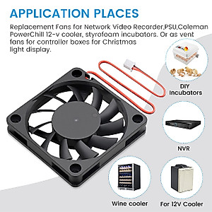Wathai 60mm x 10mm 12V 2Pin DC Brushless Exhaust Cooling Fan 12 Volt for Small Replacement Cooler 2 Pack