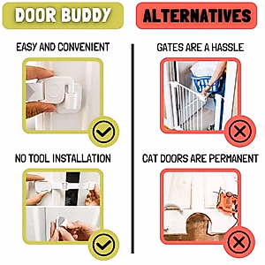 Door Buddy Cat Door Latch & Cat Door Stopper. Adjustable Door Strap for Cats to Dog Proof & Keep Dog Out of Litter Box & Cat Feeder. Simpler Pet & Cat Gate Alternative. No Cut Cat Door Interior Door