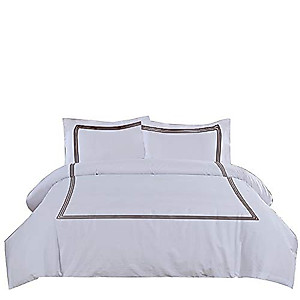 BedDecor 3 Piece 3 Line Embroidery Duvet Set with Zipper & Corner Ties 100% Egyptian Cotton 500 Thread Count Premium Hotel Quality Decorative Bedding (Chocolate,King/California King)