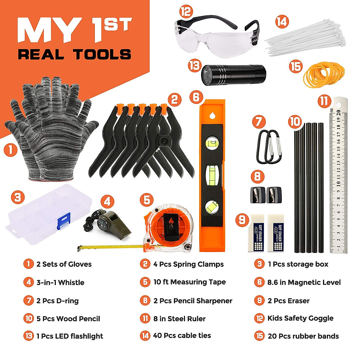 INCLY 95 PCS Kids Real Tool Set, Boys Small Real Hand Tools Kit, Children Construction Learning Tools Hammer Screwdriver for Home DIY Building and Woodworking,Come with Tool Belt & Bag