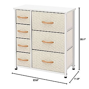 AZL1 Life Concept Vertical Dresser Storage Tower, Steel Frame, Wood Top, Easy Pull Fabric Bins-Organizer Unit for Bedroom, Hallway, Entryway, Closets-7 Drawers, Ivory