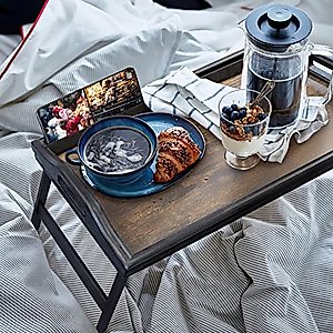 Bed Tray Table Breakfast Trays Serving Tray Bamboo Bed Laptap Floding Legs with Handles and Phone Holders