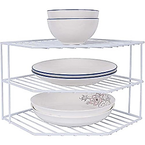 AKAZA 3-Tier Corner Shelf Counter and Cabinet Organizer - Cabinet Storage Shelf Rack, Shelves，Kitchen Counter and Cabinet Shelf, Storage Rack Organizer for Kitchen, Fridge,, Bathroom Cupboard (White)