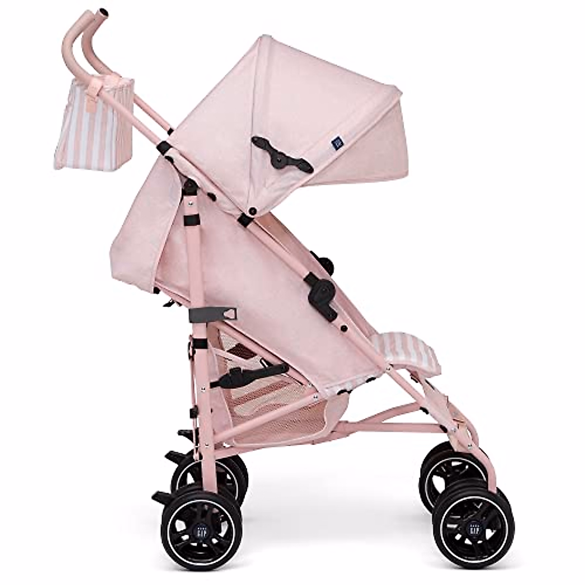 babyGap Classic Stroller - Lightweight Stroller with Recline, Compact Fold & Removable Parent Organizer - Made with Sustainable Materials, Pink Stripes