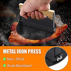 bodkar Smash Burger Press 6 inch, Round Burger Smasher Grill Press for Griddle Bacon Press Meat Steak Press with Wood Handle