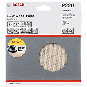Bosch Professional Set of 5 Sanding Sheets M480 Best for Wood and Paint (Ø 150 mm, Grit P240, Accessories for Random Orbit Sander)