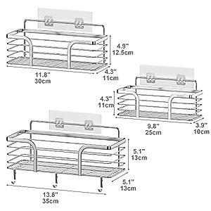 Noyarc 3-Pack Shower Caddy Shelf, Shower Organizer with Hooks, Adhesive Stainless Steel Bathroom Organizers Storage Rack, No Drilling Wall Mounted Shower Shelves for Inside Shower and Kitchen, Silver