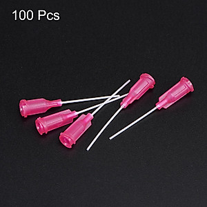 uxcell 100 Pcs 25G Plastic Dispensing Needles with Luer Lock, 1" PTFE Needle Tube PP Heat-Resistant Plastic Blunt Tip for Liquid Glue Gun, Red