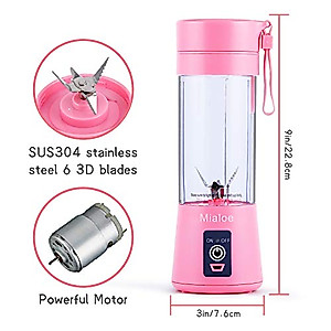 Portable Blender, Personal Size Eletric USB Juicer Cup, Fruit, Smoothie, Baby Food Mixing Machine Magnetic Secure Switch 380ml (Pink)