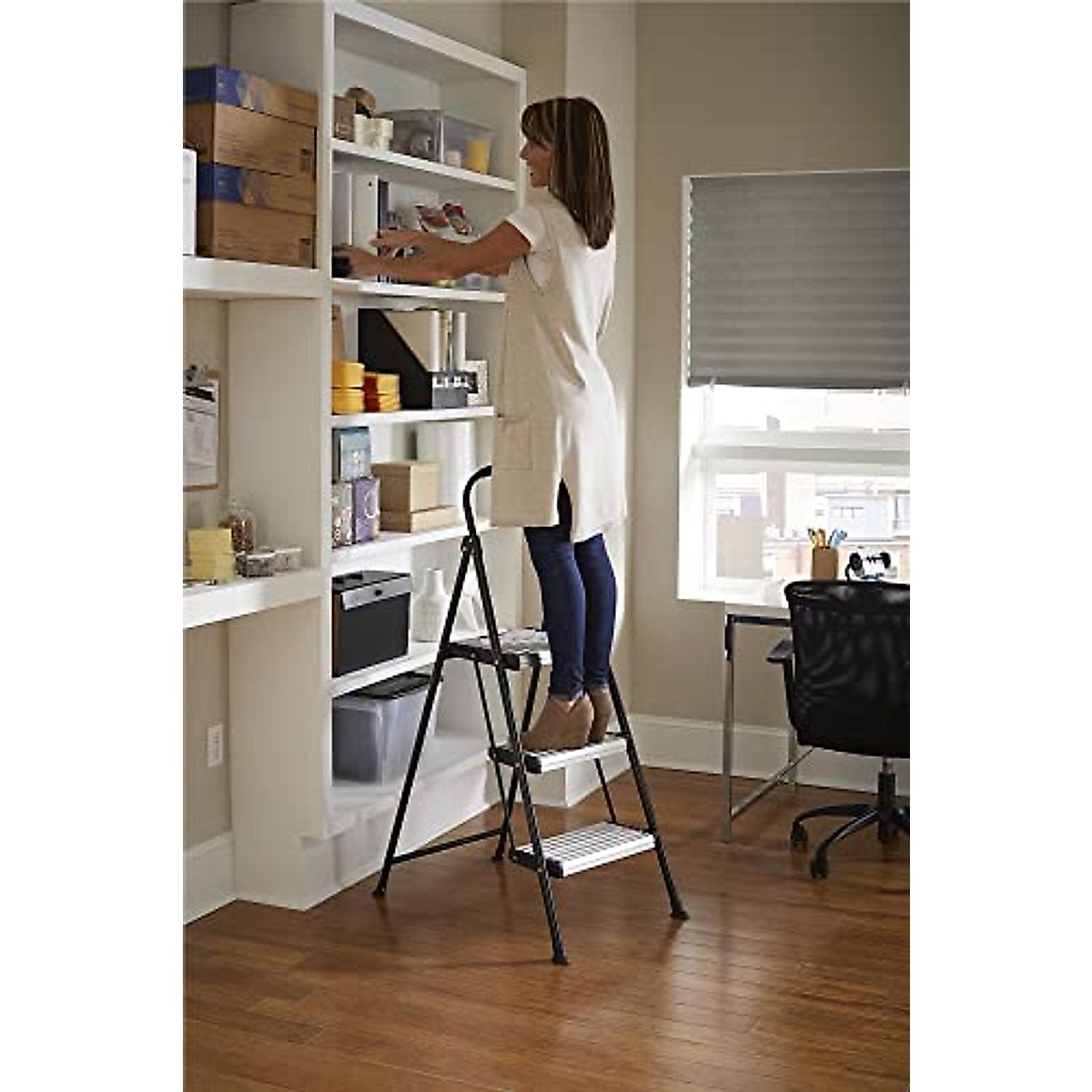 COSCO Three Step Folding Step Stool with Rubber Hand Grip