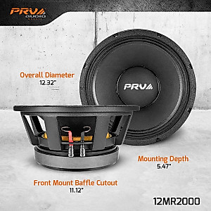 PRV AUDIO 12 Inch Midrange Speaker 12MR2000 8 Ohm 2000 Watts, 4 in Voice Coil Midbass Woofer for Pro Audio Systems (Single)