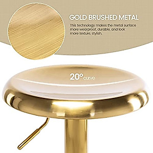 Brage Living Adjustable Bar Stool, Swivel Round Metal Airlift Barstool, Backless Counter Height Bar Chair for Kitchen Dining Room Pub Cafe (Gold)