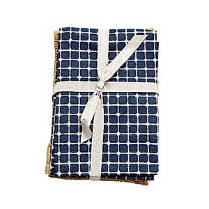Creative Co-Op DA8183-1 White, Yellow & Blue Cotton Tea Towels (Set of 3 Designs), 1 EA