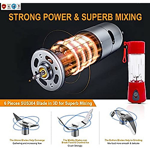 Portable Blender Personal Size Blender USB 4000 mAh Rechargeable with 6 Blades Smoothies,380ML Juicer Cup 5 Core PB 01