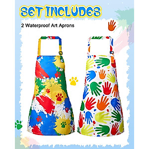 Lictin 2 Pack Kids Apron for Girls Boys Art Aprons for Cooking, Waterproof Art Apron with Pockets for Kids Painting Cooking Baking (4-12 Years)