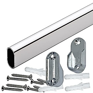 CUSTOM CUT | Oval Closet Rod | Up to 24" | Screw-on Wall Brackets | Polished Chrome