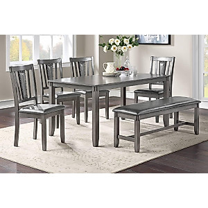 Siena 6-Piece Dining Set with Bench in Wood Grey Finish