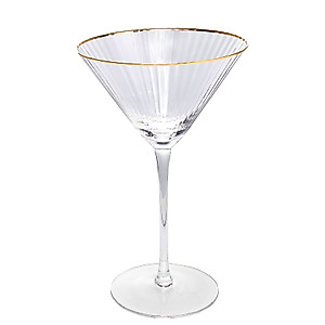 Hand Blown Gold Rim Martini Glasses - Set of 4-10 oz, 24K Gilded Classic Vintage Glasses For Martinis, Cocktails, Champagne, Water & Wine - Classic Coupes Gilded Rimed, Crystal Coupe with Stems