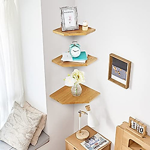 Corner Shelf Floating, Solid Oak Wood Corner Wall Shelf with Wire Hole for Cable, Small Plant Hanging Display Corner Shelf Wall Mount for Bedroom Living Room Kitchen