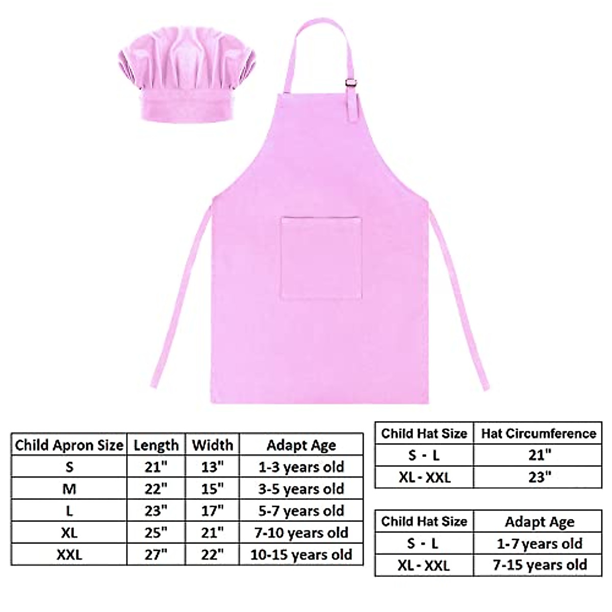 TopTie Kids Apron and Chef Hat Set, Adjustable Cotton Child Cooking Kitchen Apron, S-XXL-light pink-S