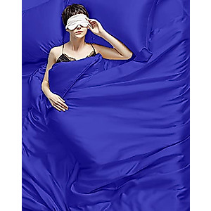 Premium Quality Royal Blue 3pcs Duvet Cover Set 100% Satin Silk Solid Super King Size,1000 Thread Count Luxury Soft and Comfortable,with Corner Ties (1 Duvet Cover+2 Pillowcases) 108x98Inches