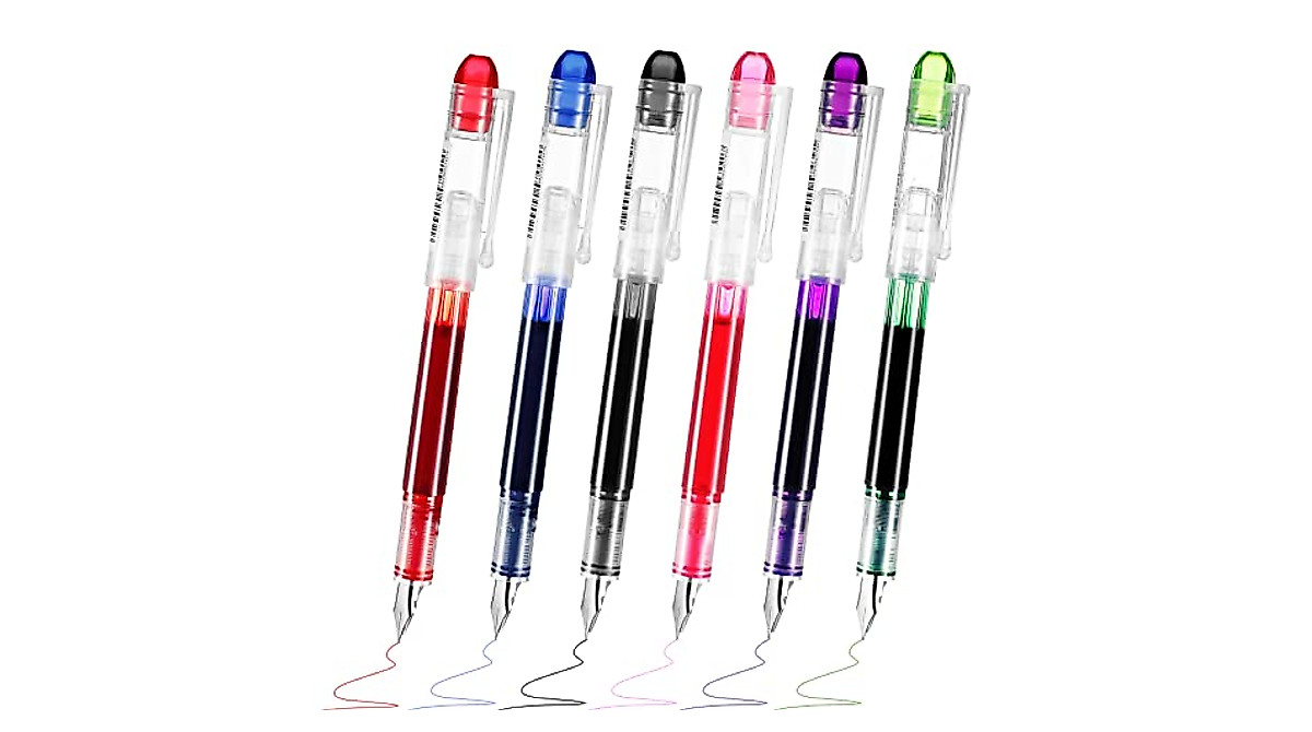 Colorful Disposable Fountain Pens Set - 6 Assorted Colors