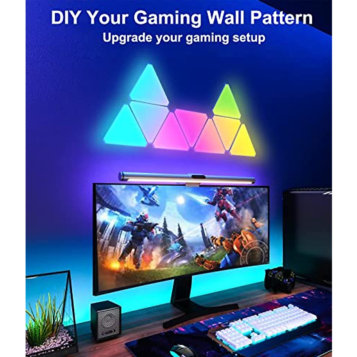 Triangle LED Light Panels, Triangle Lights with 6 Connection Ports, Real RGBIC Gaming Lights for Gaming Setup, Smart Wall Lights for Bedroom App Control Music Sync for Gaming Room Streaming, 6 Pack
