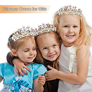 Makone Girls Tiara Butterfly Princess Crown with Comb Gold Pearl Headband Rhinestone Hair Accessories for Halloween Birthday Wedding Bridal Prom Christmas Gifts