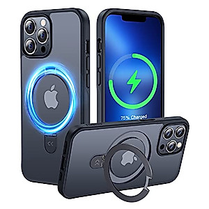 CASEKOO Designed for iPhone 12 Pro Max Case with Magnetic Invisible Stand [Military Drop Protection] [Compatible with MagSafe] Shockproof Slim Translucent Matte Cases 6.7 Inch 2020, Black