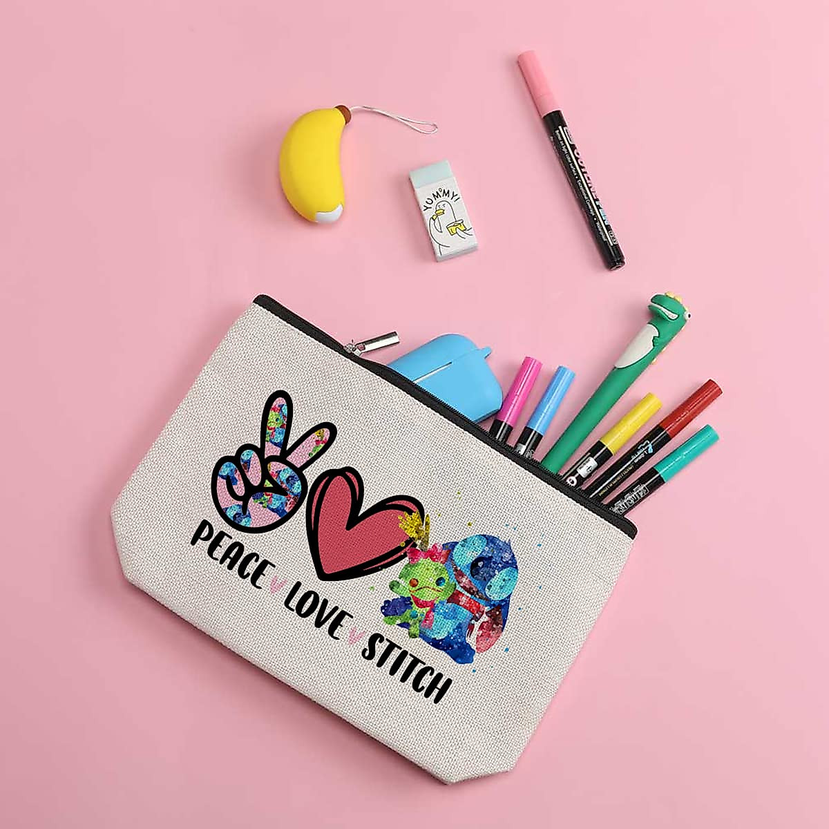 ZHAMEN Cartoon Lover Gift Hawaiian Cartoon Makeup Bag Peace Love Movie Fans Inspired Merchandise Gift for Girls Women Fans Teens Daughter Friends Her Nurse Graduation Birthday Christmas