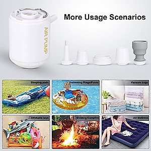 FACULX Portable Air Pump+ Camping Light Ultra-Mini Air Pump with 2000mAh Battery USB Rechargeable for Pool Floats Air Bed Air Mattress Swimming Ring Vacuum Storage Bags