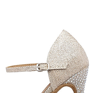 ROGMUJEN Women Latin Ballroom Practice Perfermence Rhinestones Dance Shoes Tango Salsa Party Dress Pump Dance Shoes,Champagne,7US,Ml375