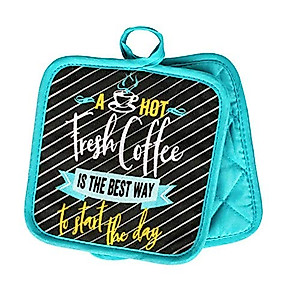 Coffee Lovers Gift Set Bundle. Cute Coffee Themed Oven Mitt, Pot Holder, Spoon Rest,