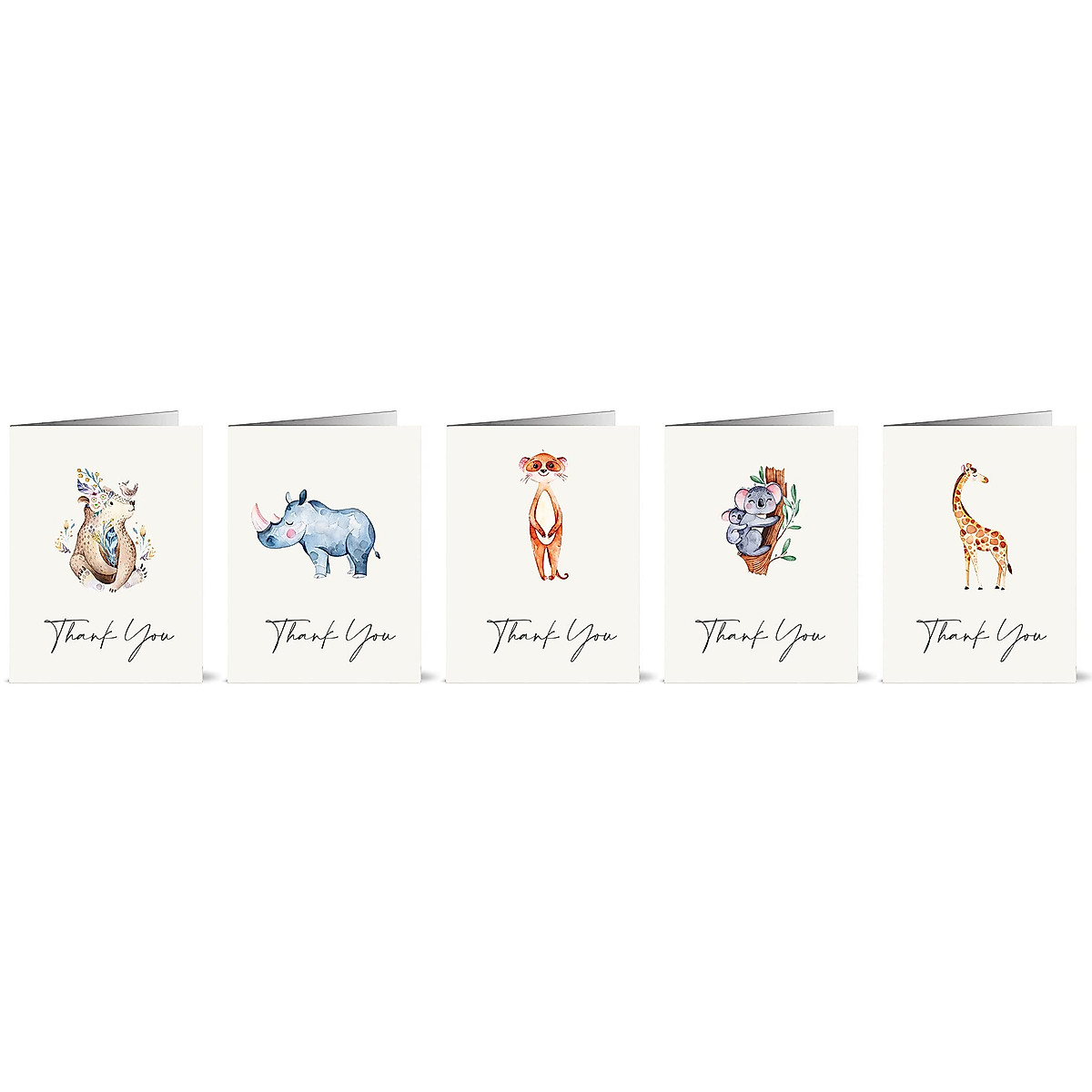 the lazy panda card company 20 x Watercolor Animal Thank You Cards with Envelopes