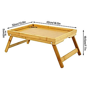 WKWKER Bamboo TV Bed Tray Table with Folding Legs Serving Trays Drawing Table Portable Laptop Desk Snack Table Breakfast Trays (Natural)