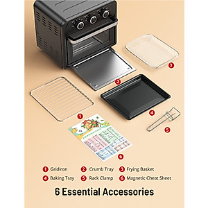 Air Fryer, Paris Rhône 14.8 Quart Toaster Oven, 5-in-1 Convection Oven for 4-Slice Toast, 9-inch Pizza, Knob-Controlled Kitchen Countertop Appliance with 6 Accessories, Dishwasher Safe