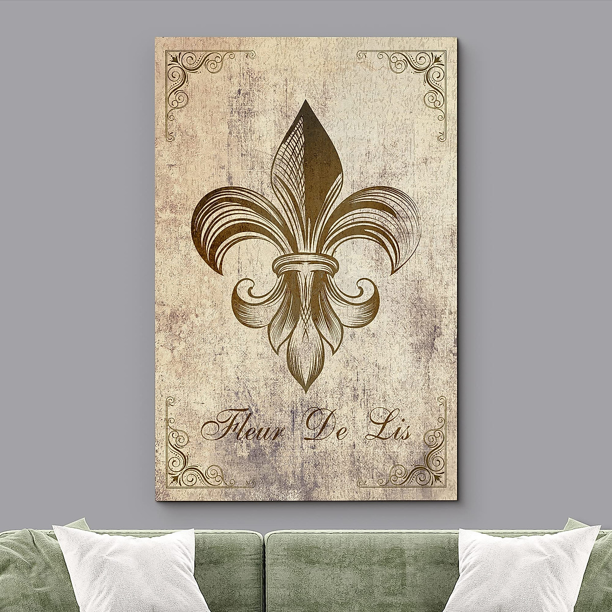 wall26 - Canvas Wall Art - Fleur De Lis Flower on Vintage Abstract Background - Gallery Wrap Modern Home Art | Ready to Hang - 16x24 inches