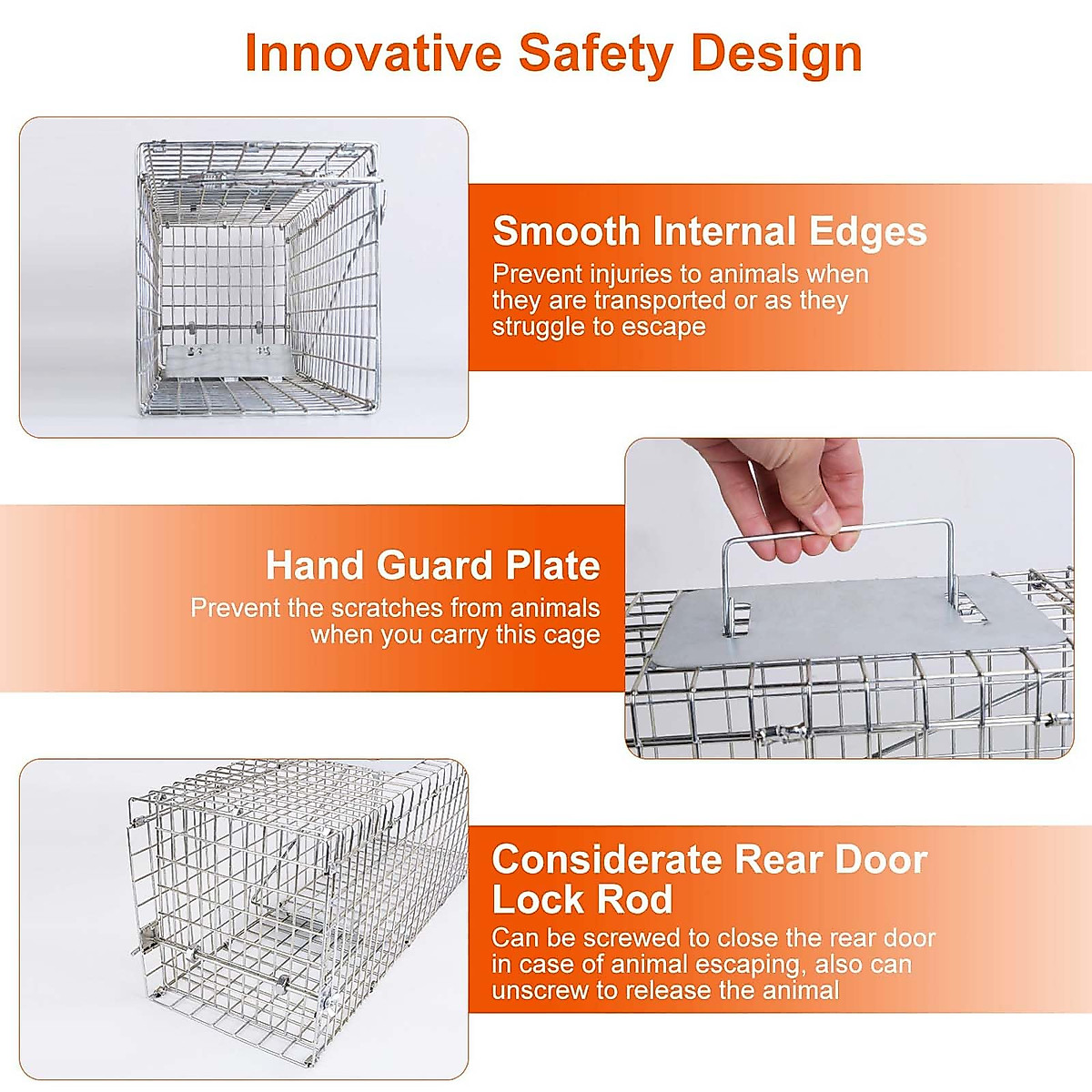 Live Animal Cage Trap, 23.3x7.2x7.7 Inches Humane Cat Trap for Stray Cats, Outdoor Heavy Duty Foldable Raccoon Traps, Humane Catch & Release Live Traps for Rabbits, Squirrels