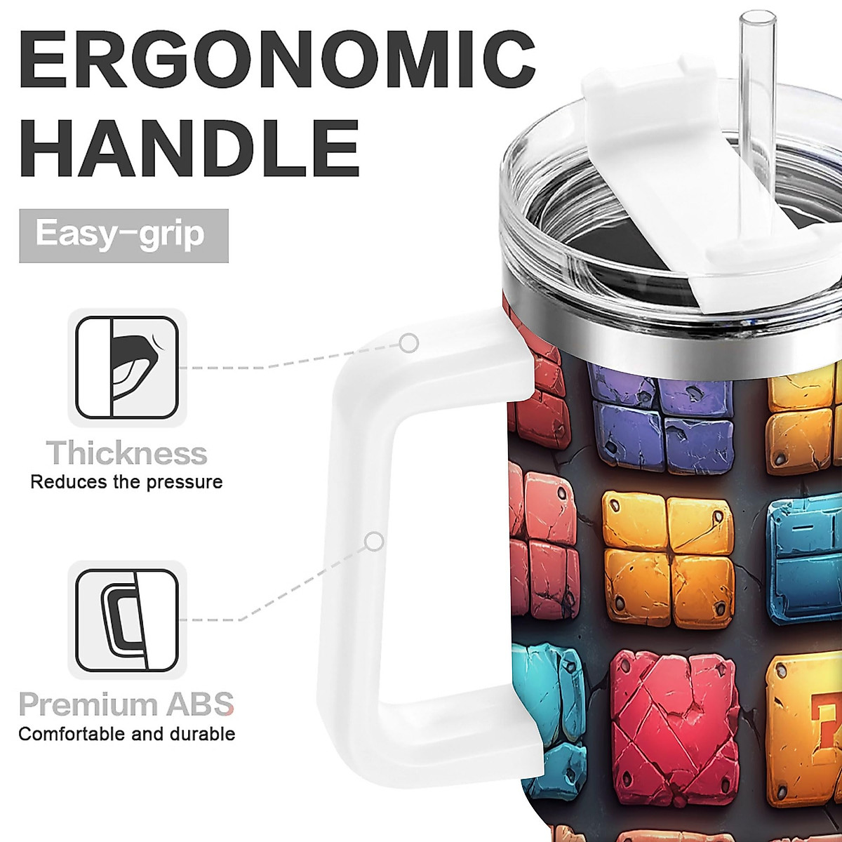 FOCIUZTA Cartoonish Pixel Art Tumbler with Lid, Travel Coffee Cup, Ideal for Easter, Gaming Enthusiast, Mother Day, and Birthday Gifts