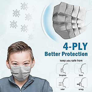 EcoGuard Kids Face Masks Disposable Made in USA, 4 Ply 5 Colored Masks Individually Wrapped Face Mask Breathable Comfortable Disposable Face Masks for Adults Small Face Men Women, 50 Pack