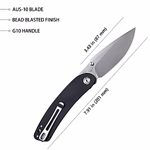 KUBEY Momentum KU344H Everyday Carry Pocket Knife, 3.43-Inch Drop Point Blade G10 Handles with Dual Thumb Studs and Reversible Clip for Outdoor Hunting Camping