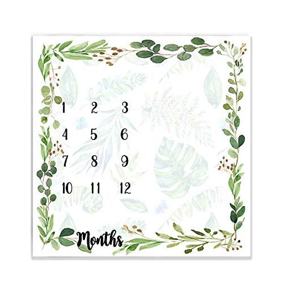EARVO Baby Monthly Milestone Blanket Green Leaves 40x40 Inches Super Soft Comfy Polyester Fabric Photography Props Blanket Unique Gift for Growing Infants & Toddlers EAGE096